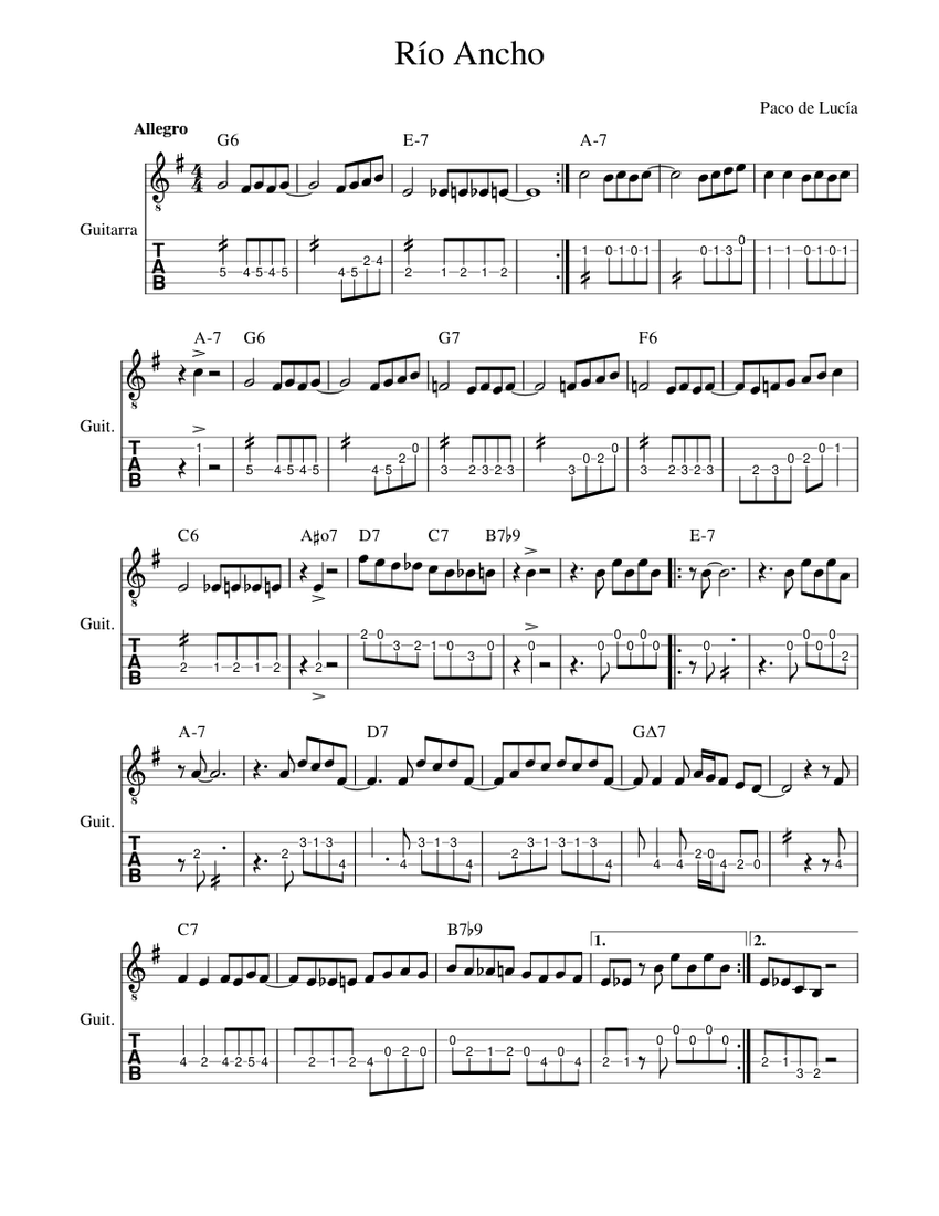 Río_Ancho Sheet music for Guitar (Solo) | Musescore.com