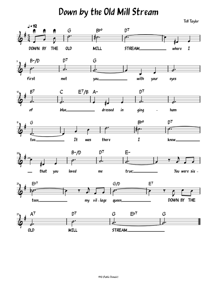 Down by the Old Mill Stream (Lead sheet with lyrics ) Sheet music for ...