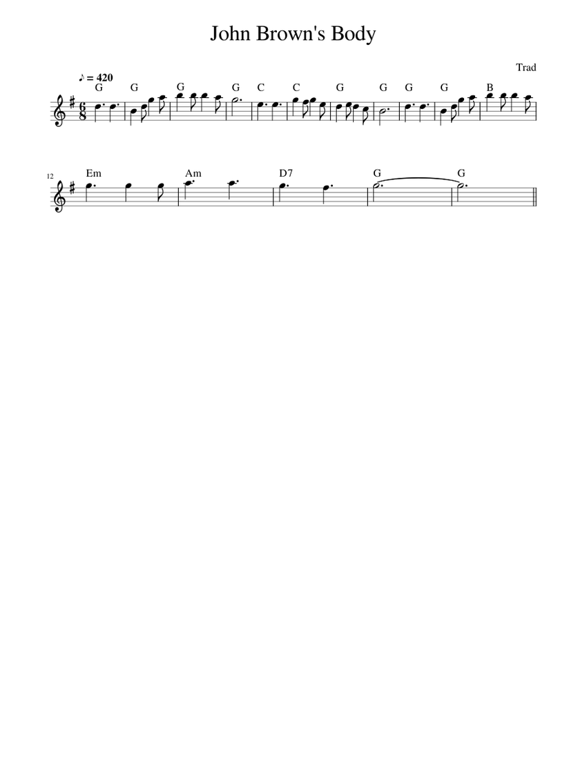 Traditional music - John Brown's Body - piano tutorial