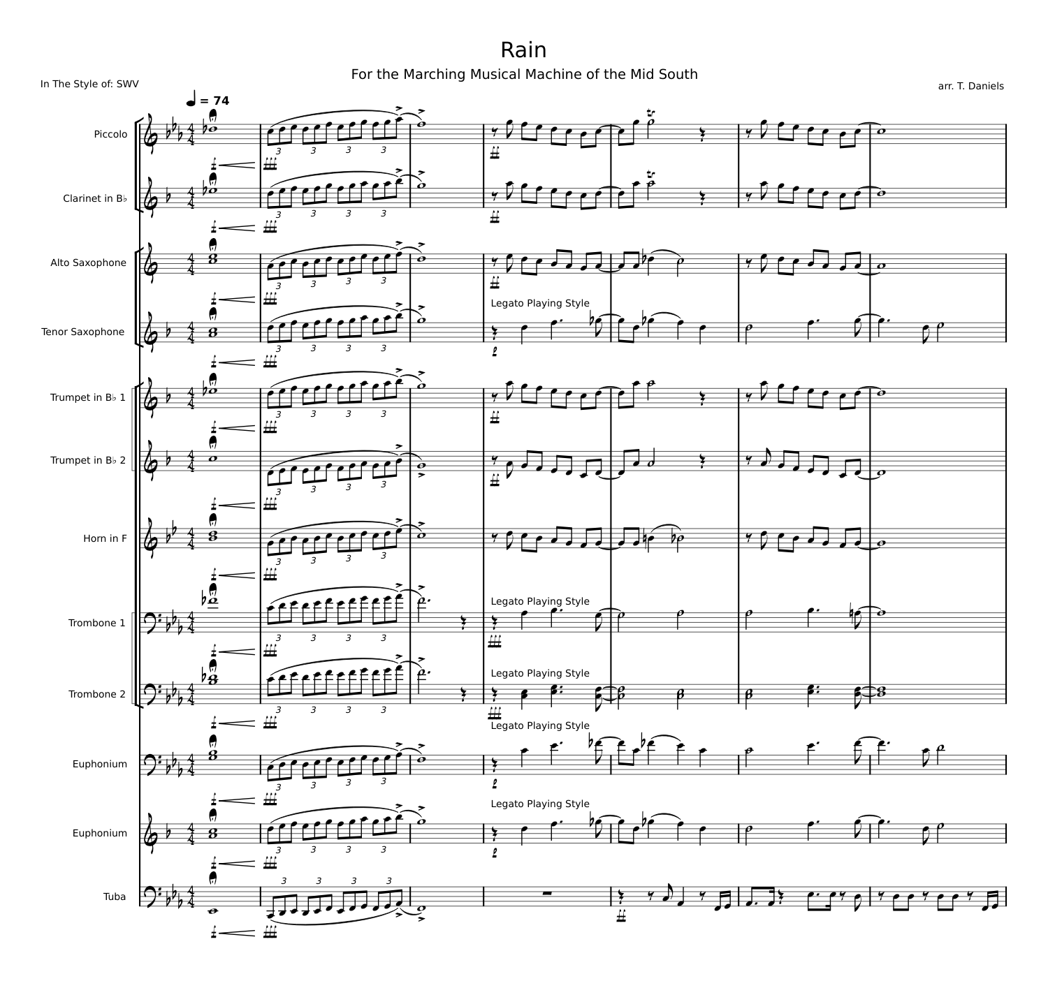 Rain – SWV Rain Sheet Music for Trombone, Tuba, Oboe, Saxophone alto ...