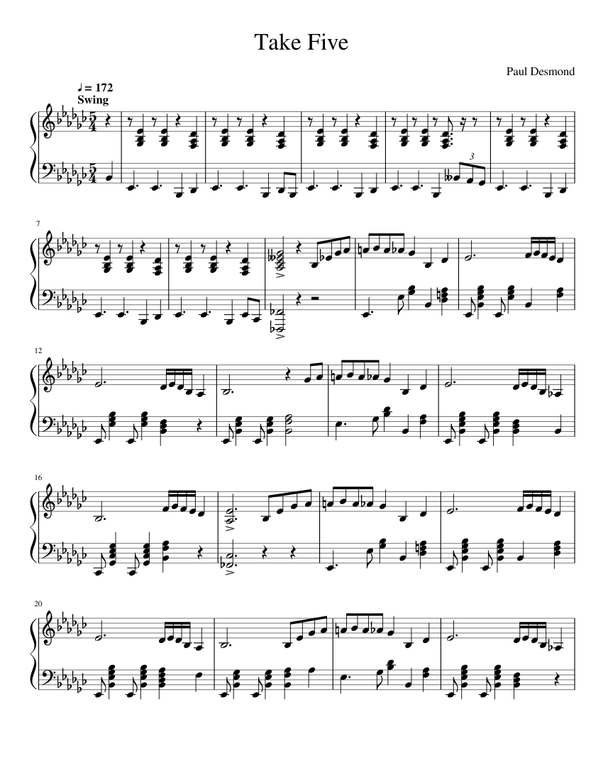 Take Five Terrence Shider Piano Solo Sheet music for Piano (Solo ...