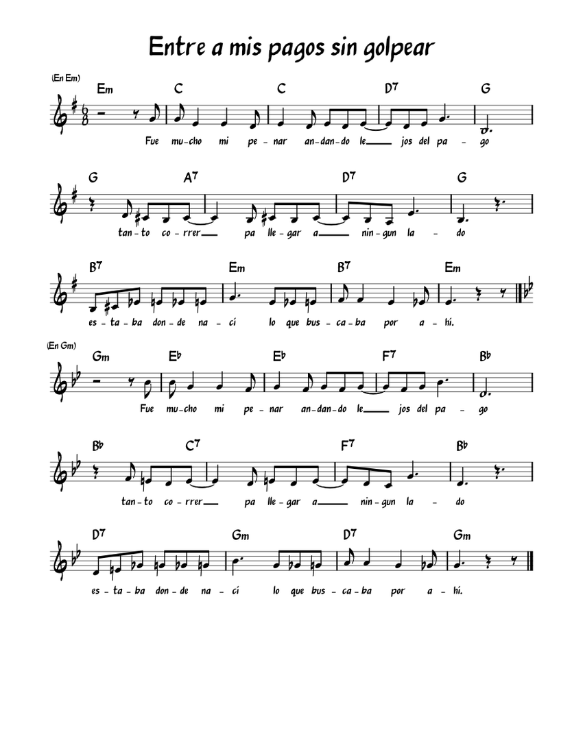 Entre a mi pago sin golpear – Peteco Carabajal Voz Sheet music for Piano (A Capella) Easy ...
