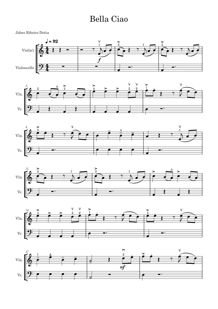 Bella ciao – Misc Traditional Bella Ciao Cello violino Sheet music for ...