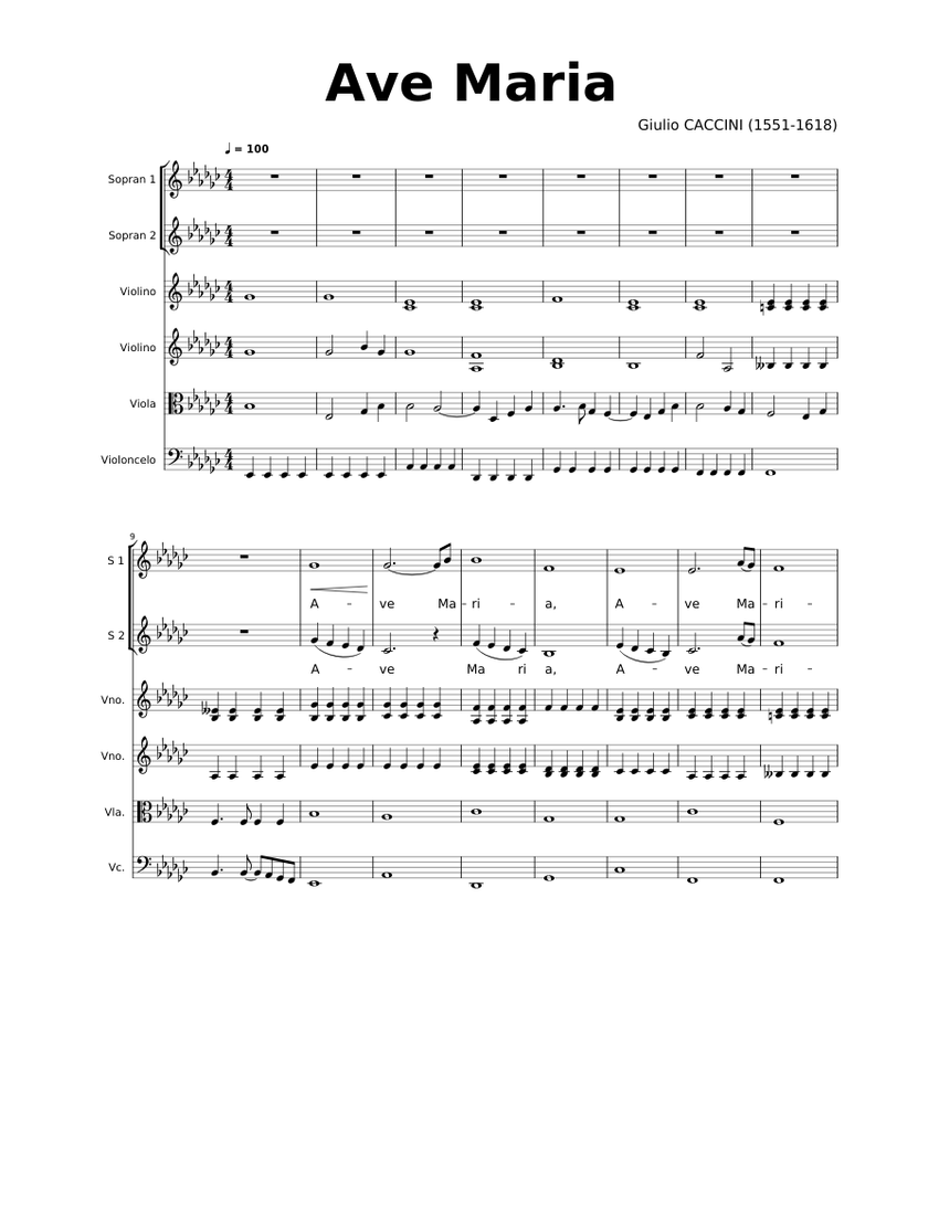Ave Maria – Giulio Caccini Sheet music for Violin, Viola, Cello, Strings group (Choral ...