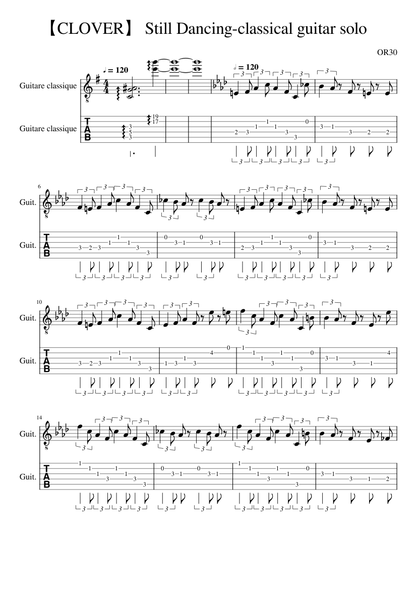 【CLOVER】 Still Dancing-classical guitar solo Sheet music for Guitar ...