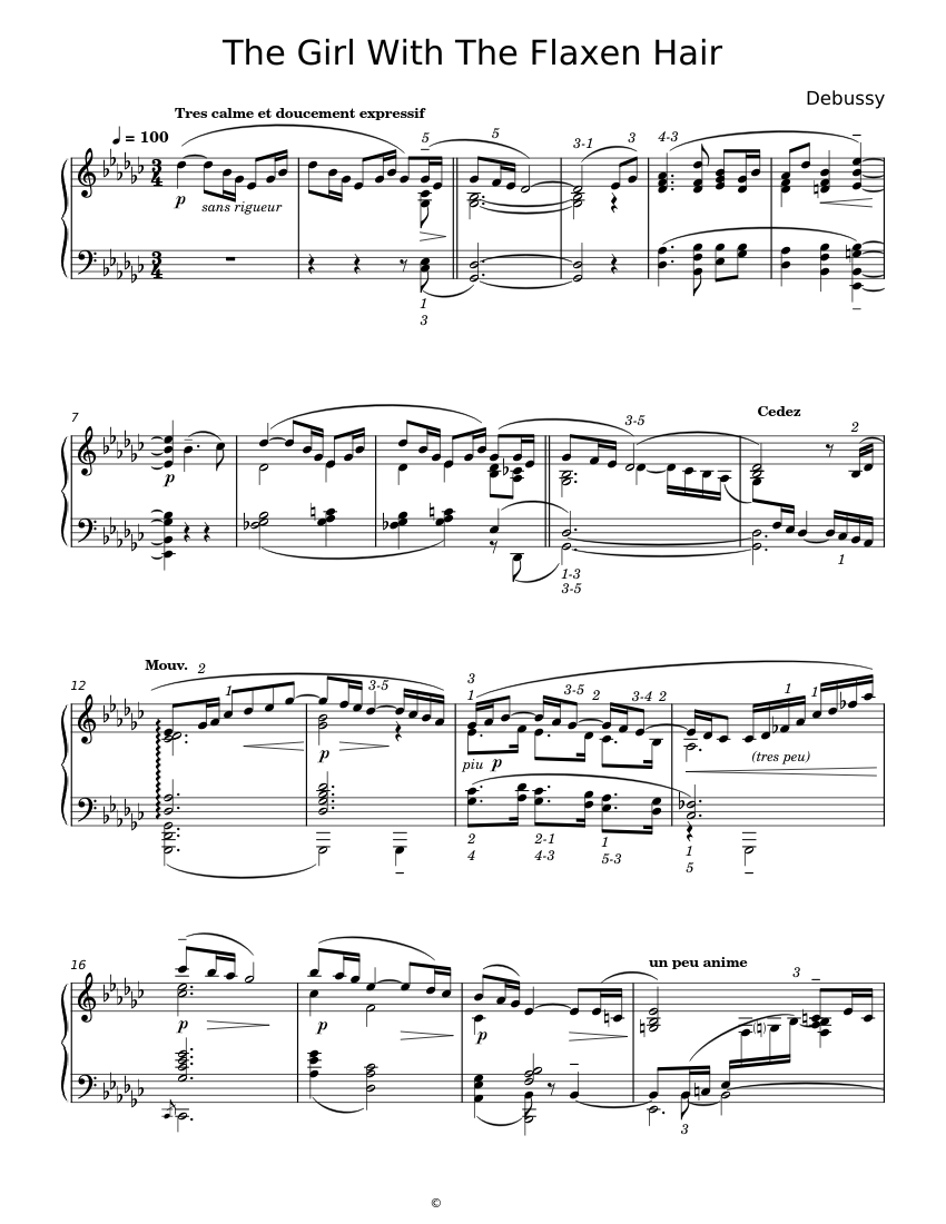 Girl with the flaxen hair - Claude Debussy Sheet Music for Piano (Solo) | MuseScore.com