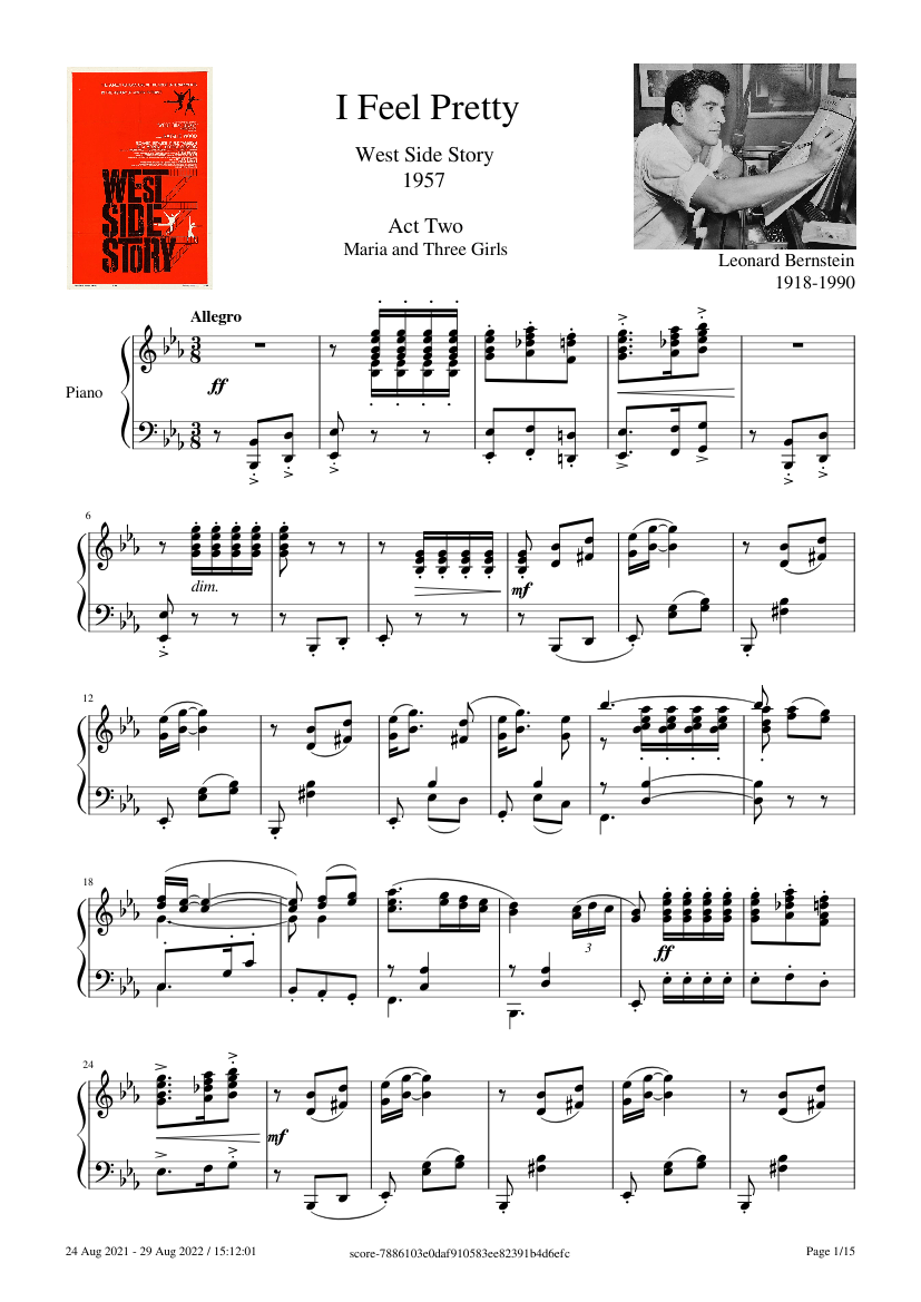 West Side Story I Feel Pretty Leonard Bernstein Sheet Music For West Side Story I Feel Pretty Leonard Bernstein Sheet Music For