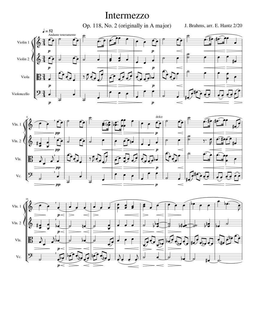 Intermezzo In A Major, Op 118, No. 2 – Johannes Brahms Sheet music for ...