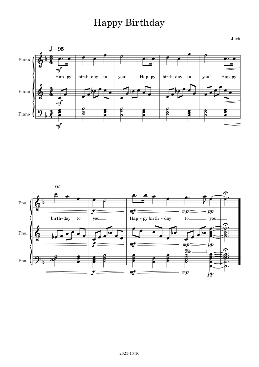 Happy Birthday Sheet music for Piano (Piano Trio) | Musescore.com