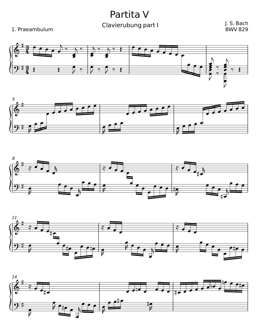 Partita V – J. S. Bach Sheet Music for Piano (Solo) | MuseScore.com