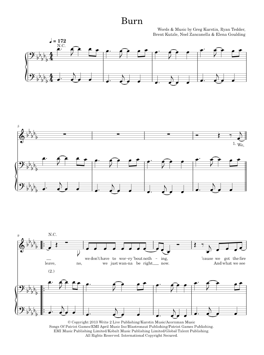 Play Official version of Burn sheet music by Ellie Goulding for Piano ...