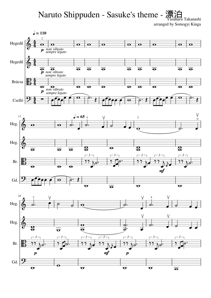 漂泊 – Yasuharu Takanashi Naruto Shippuden - Sasuke's theme - 漂泊 Sheet ...