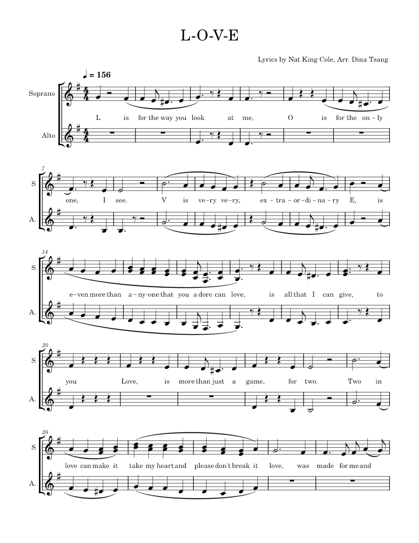 Love – Nat King Cole L-O-V-E – Nat King Cole SSAA Sheet Music for ...