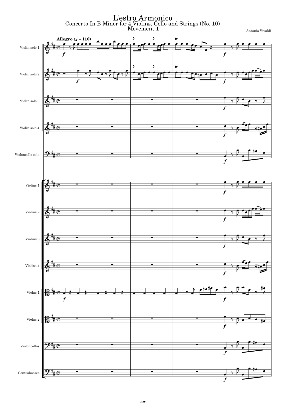 L'estro Armonico Concerto No. 10 In B Minor Movement 1 Antonio Vivaldi Sheet music for Violin ...