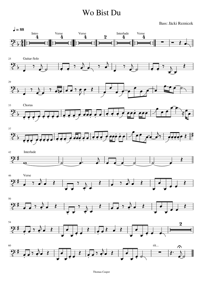Wo Bist Du - Bass Transcription Sheet music for Piano (Solo) | Musescore.com