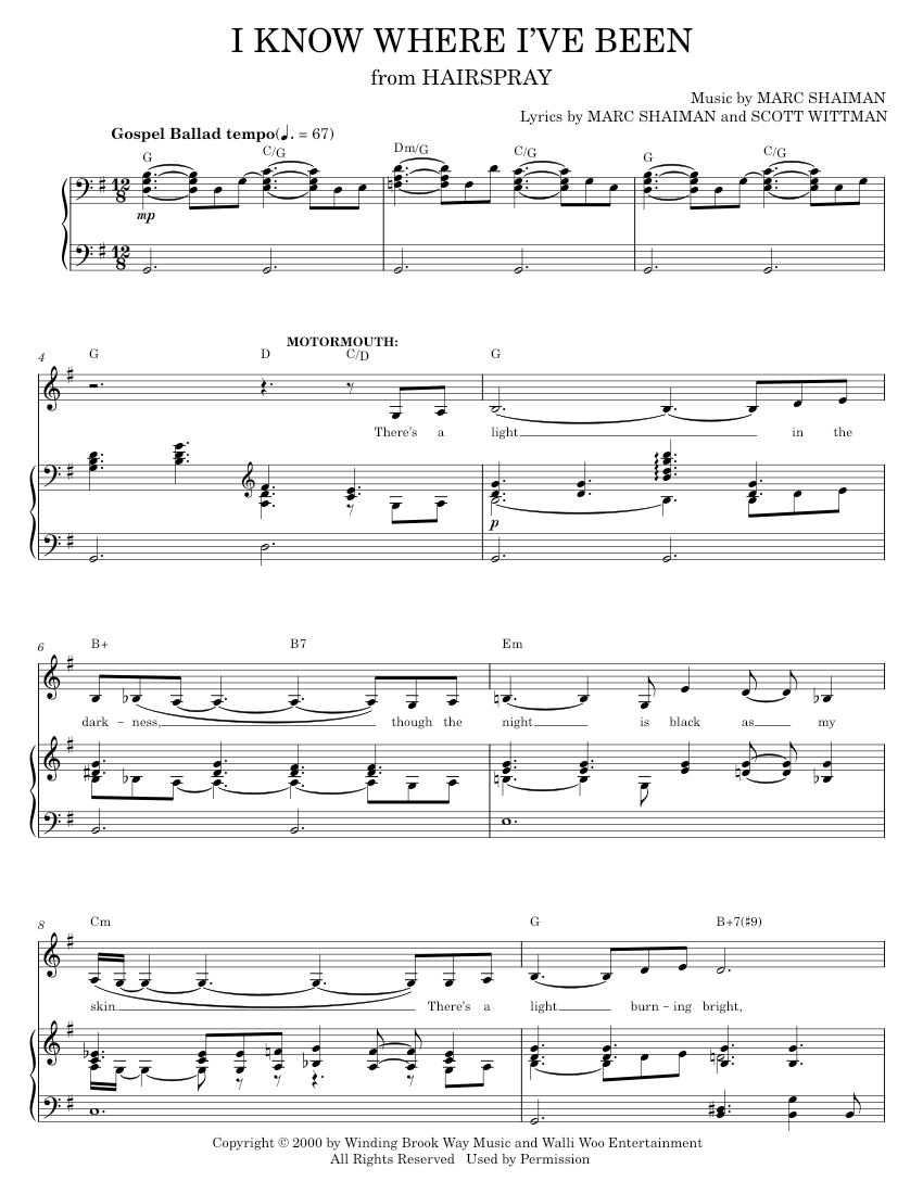 Play Official version of I Know Where I've Been (from Hairspray) sheet music by Marc Shaiman for ...