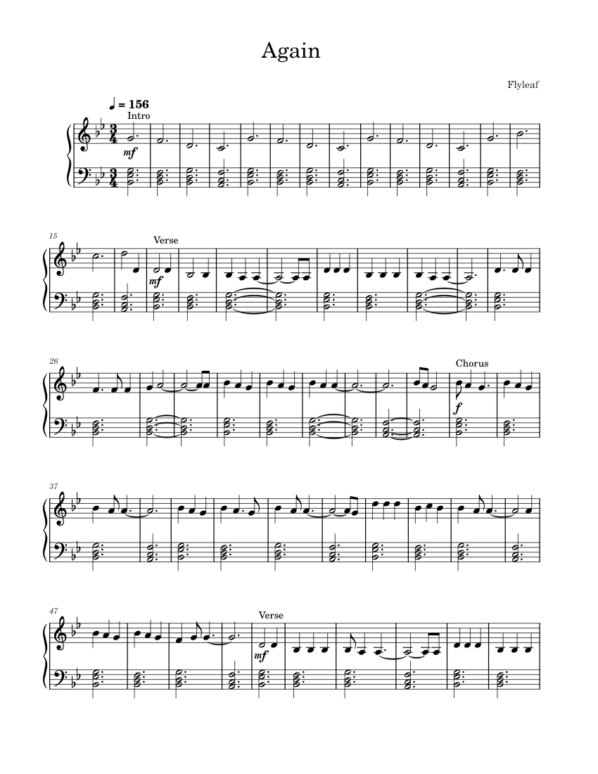 Again – Flyleaf Sheet music for Piano (Solo) Easy | Musescore.com