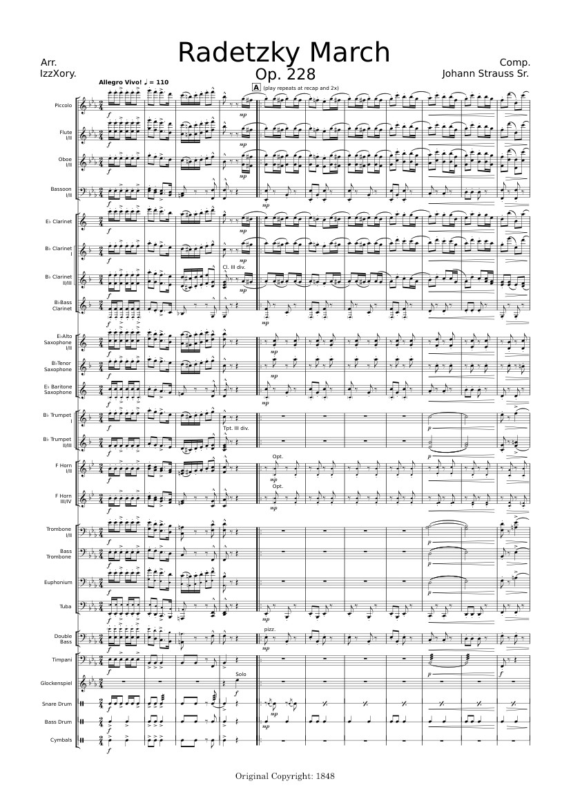 Radetzky-Marsch, Op.228 – Johann Strauss Sr. Radetzky March in Eb major ...