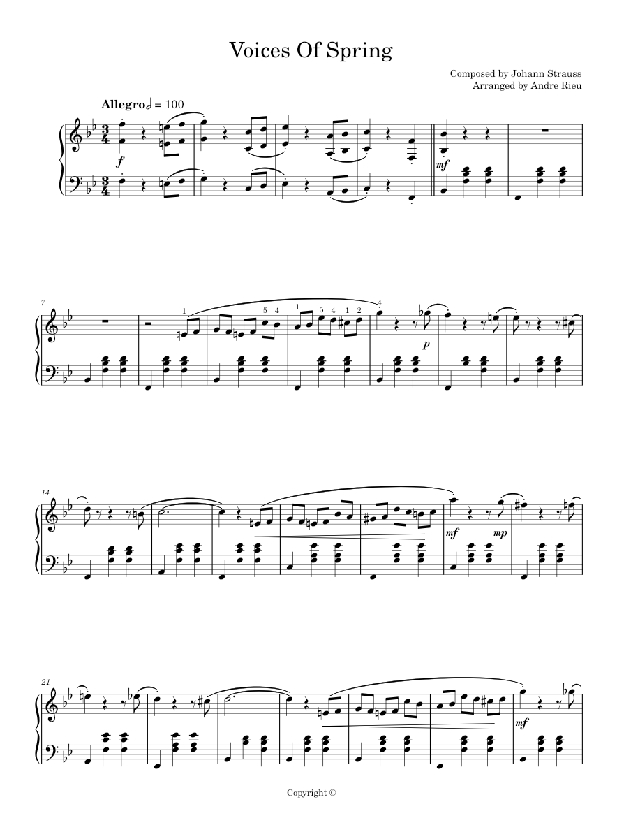 Play Official version of Voices Of Spring Sheet Music by Johann Strauss ...