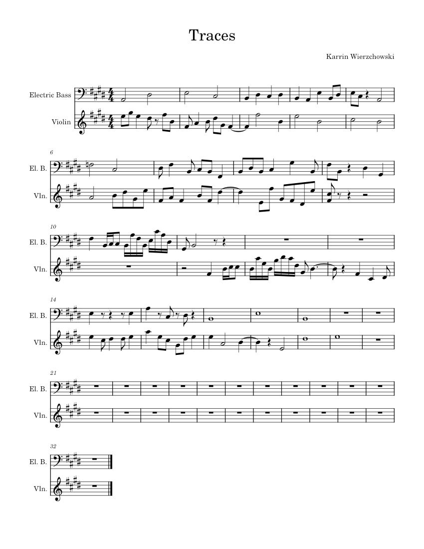 Traces Sheet music for Violin, Bass guitar (Solo) | Musescore.com