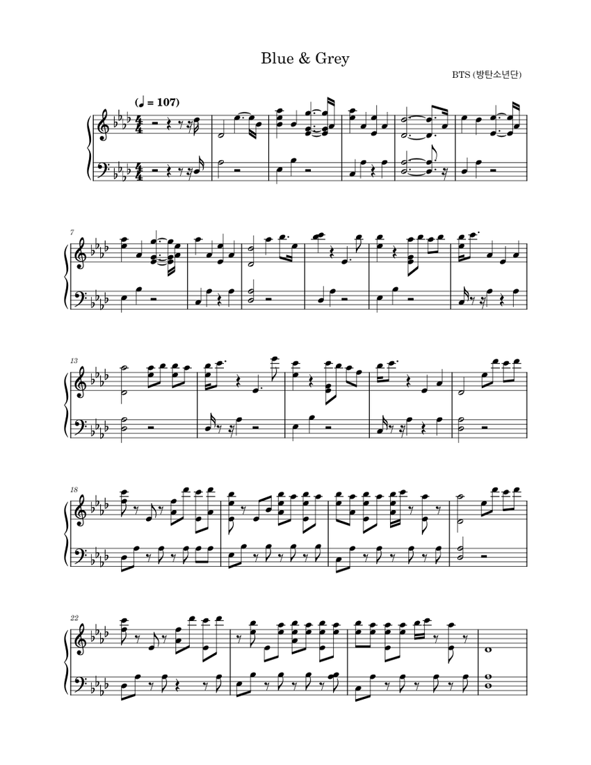 BTS 방탄소년단Blue & Grey Sheet music for Piano (Solo) | Musescore.com