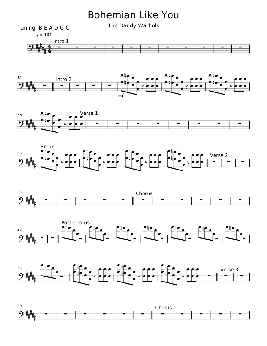 Bohemian like you - The Dandy Warhols Sheet Music for Bass guitar (Solo ...