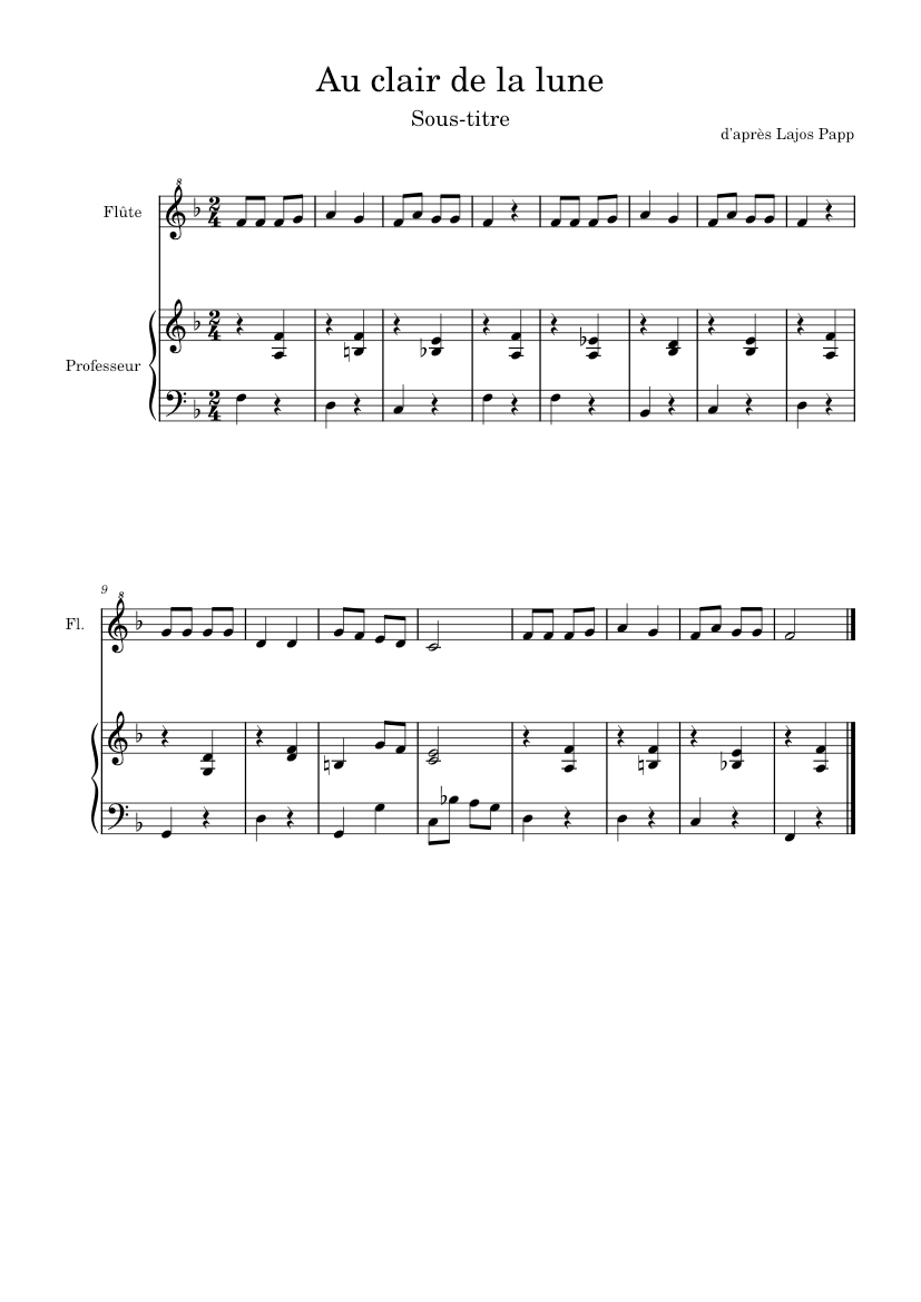 Au clair de la lune_PG-Papp Sheet music for Piano, Flute (Solo ...