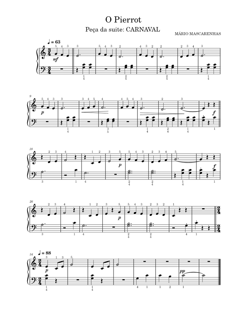 O Pierrot Sheet music for Piano (Solo) | Musescore.com