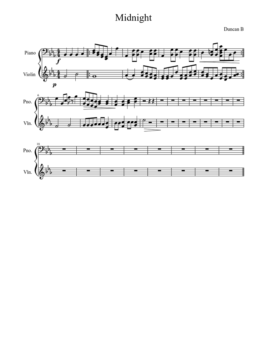 Midnight Sheet music for Piano, Violin (Solo) | Download and print in ...