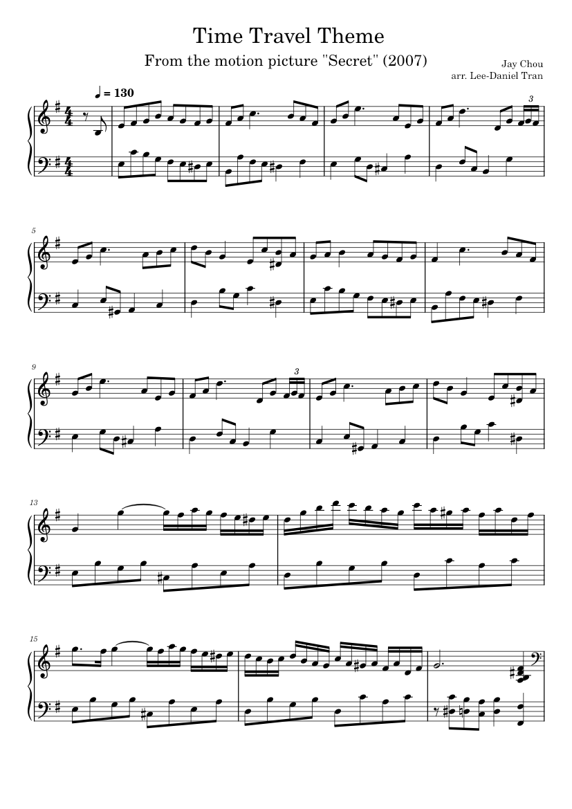 Time Travel Theme from Secret by Jay Chou Sheet Music for Piano (Solo ...