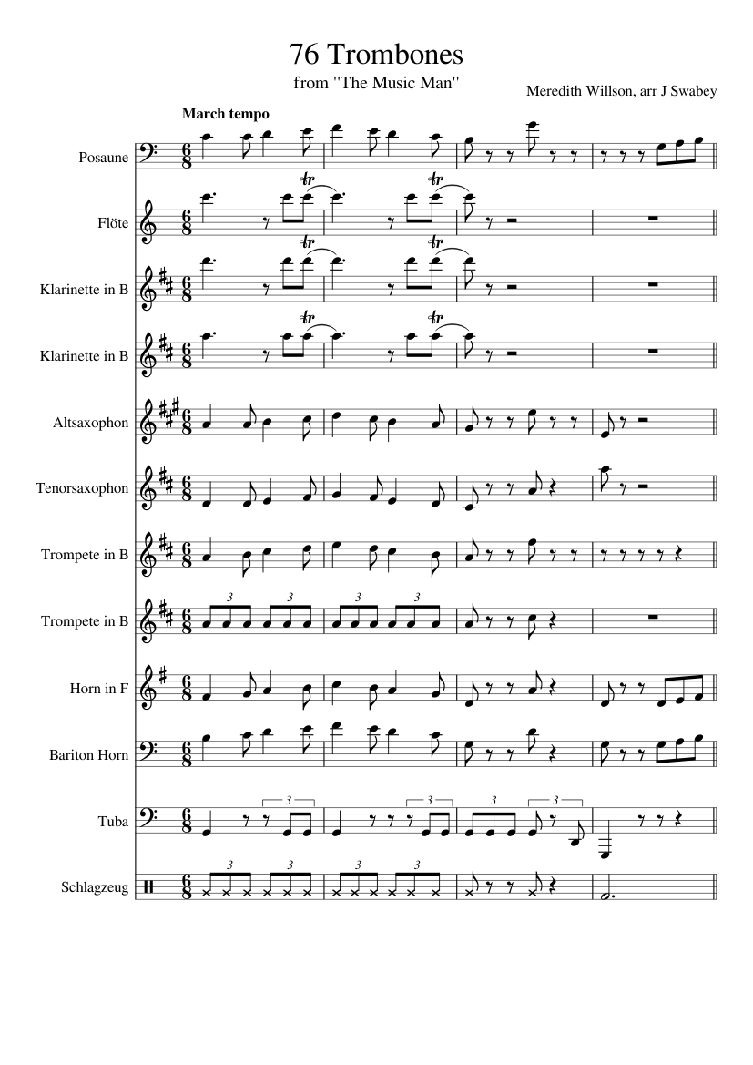 76 Trombones Sheet music for Trombone, Tuba, Flute, Clarinet in b-flat ...