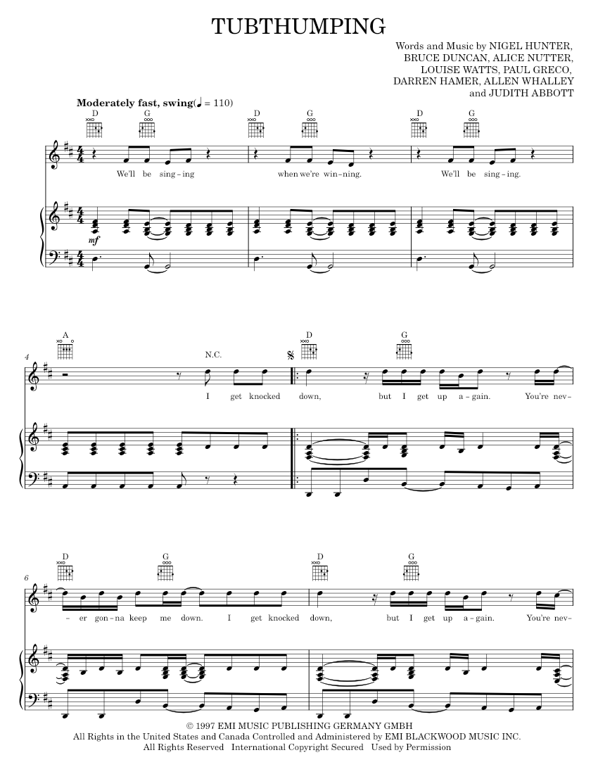 tubthumping Sheet music for Piano, Vocals by Chumbawamba Official ...