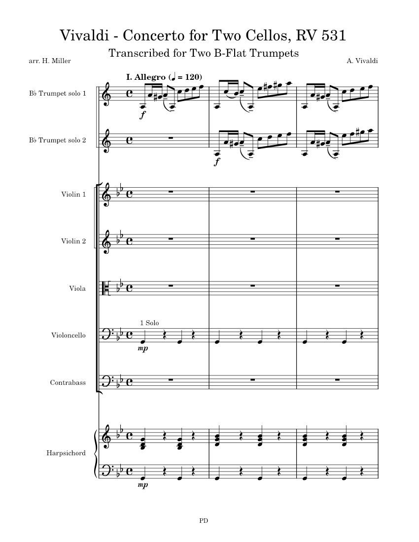 Concerto for 2 Cellos in G minor, RV 531 (arr. for 2 Trumpets) – A. Vivaldi Sheet Music for ...