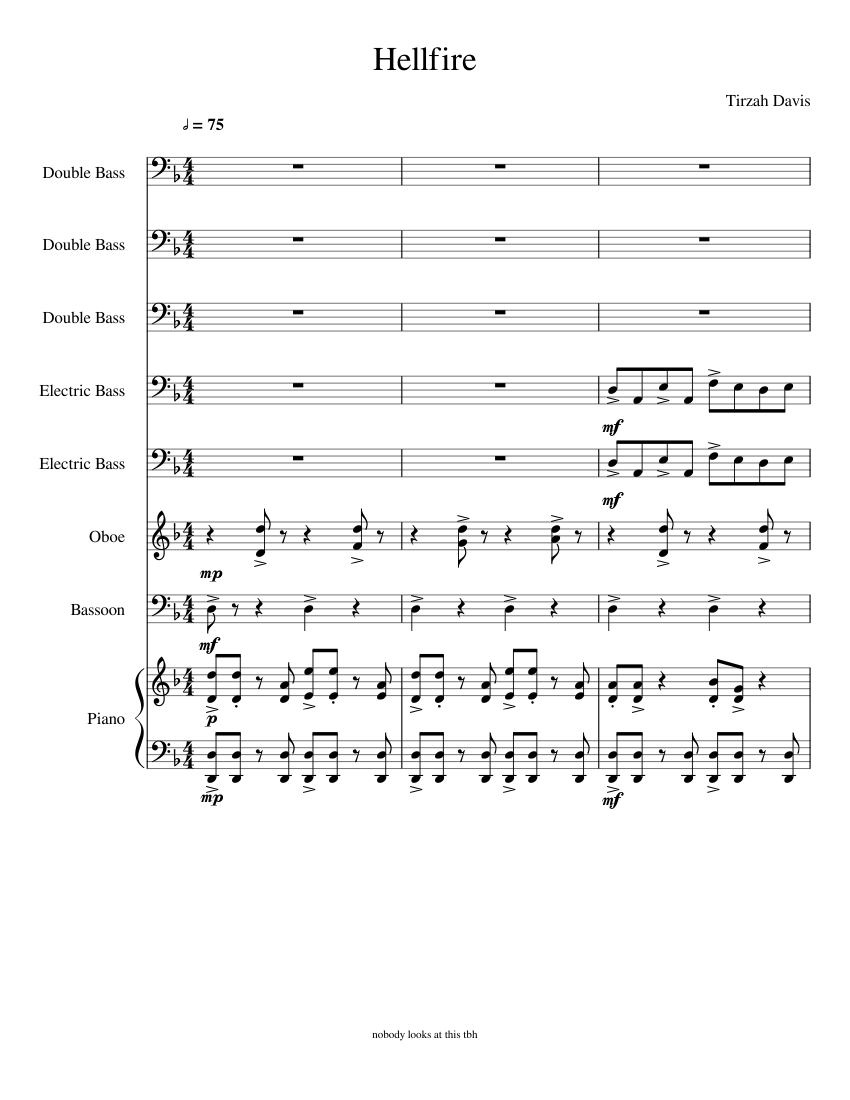 Hellfire Sheet music for Piano, Oboe, Bassoon, Contrabass & more ...