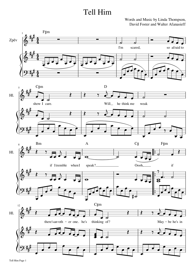 Tell him – Celine Dion Sheet Music with Chords for Piano, Vocals (Piano ...
