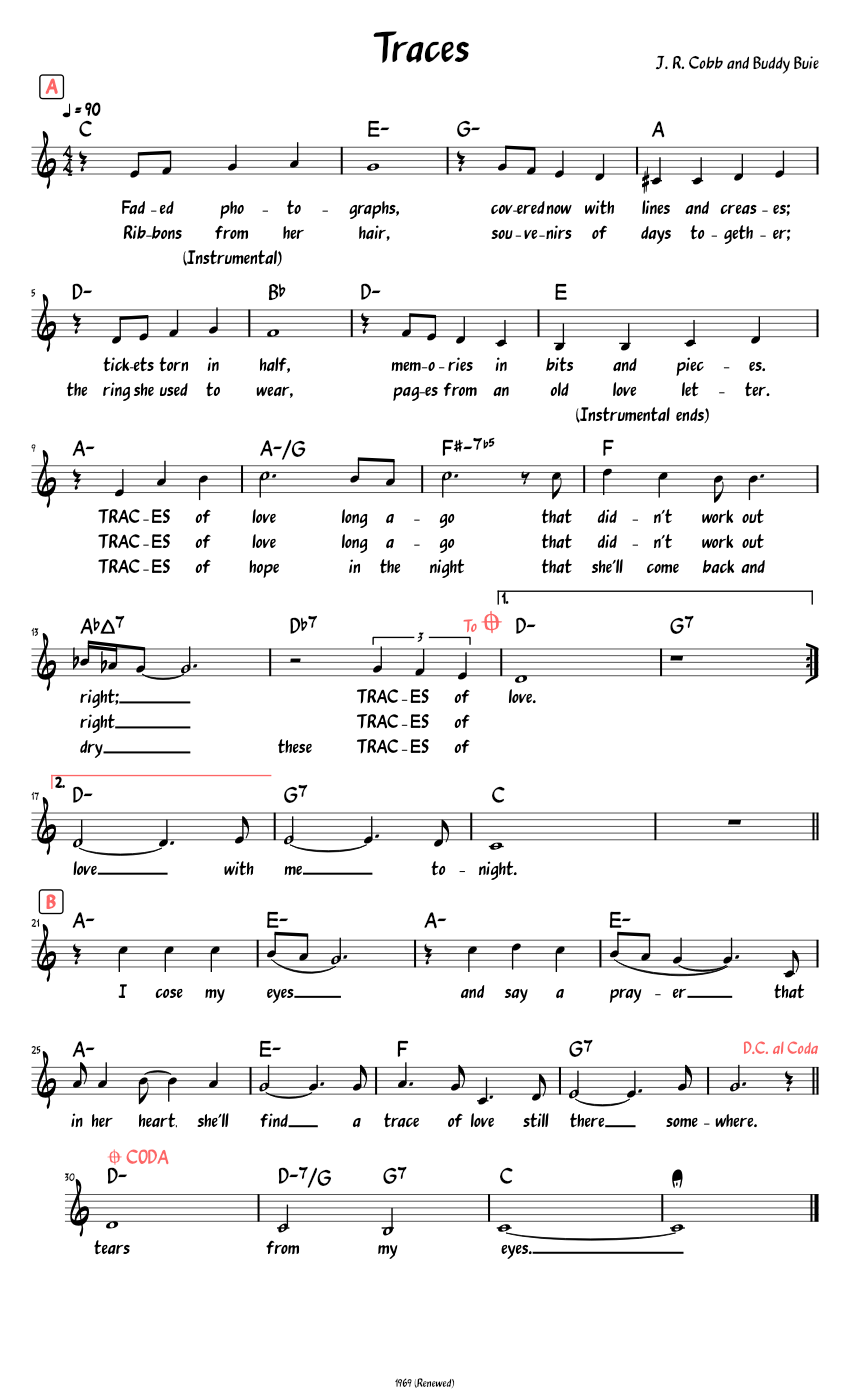 Traces (Lead sheet with lyrics ) Sheet Music with Chords for Piano ...