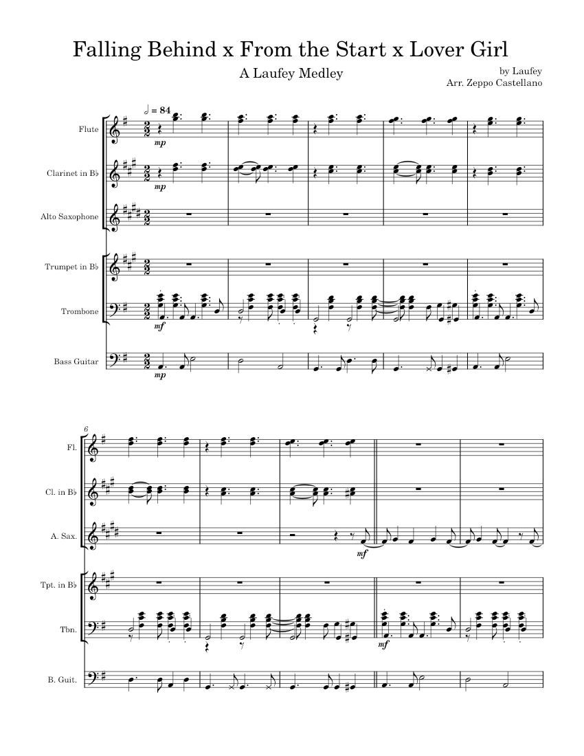 Falling Behind x From the Start x Lover Girl – Castlefat Sheet Music ...