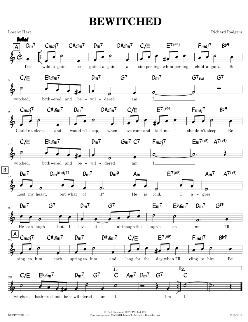 Bewitched [lead sheet] – Richard Rodgers, Lorenz Hart Sheet Music with ...
