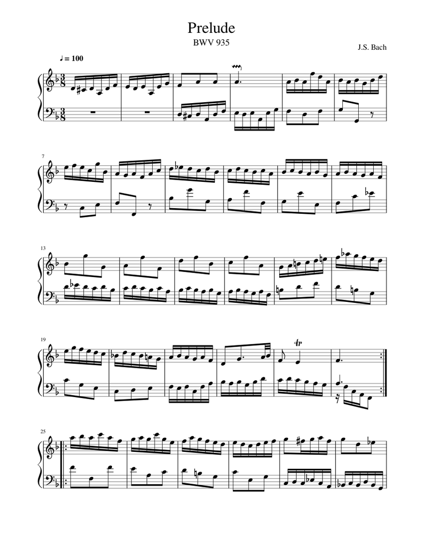 Bach, Prelude BWV 935 Sheet music for Piano (Solo) Easy | Musescore.com