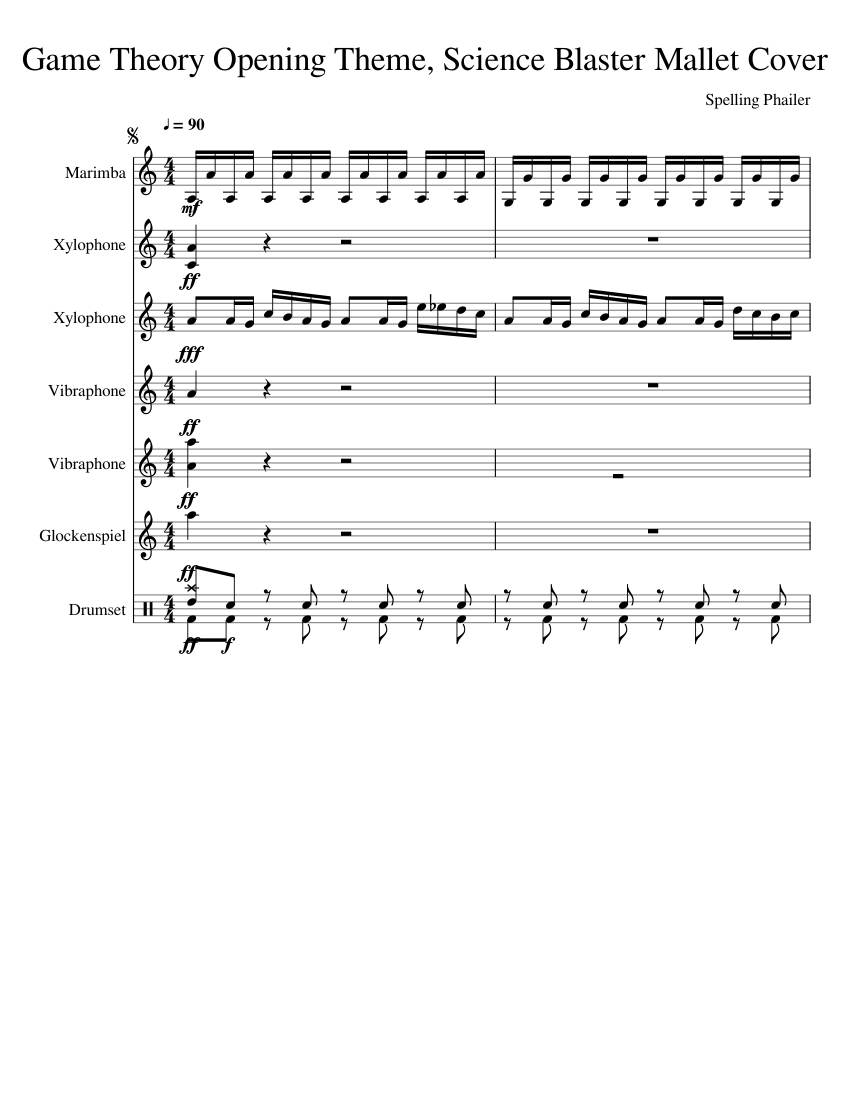 Game Theory Opening Theme Sheet Music for Vibraphone, Glockenspiel ...