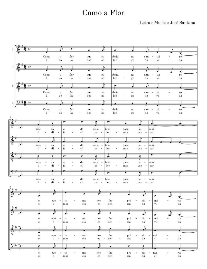 Como a Flor - José Santana Sheet music for Synthesizer (Mixed Quartet ...