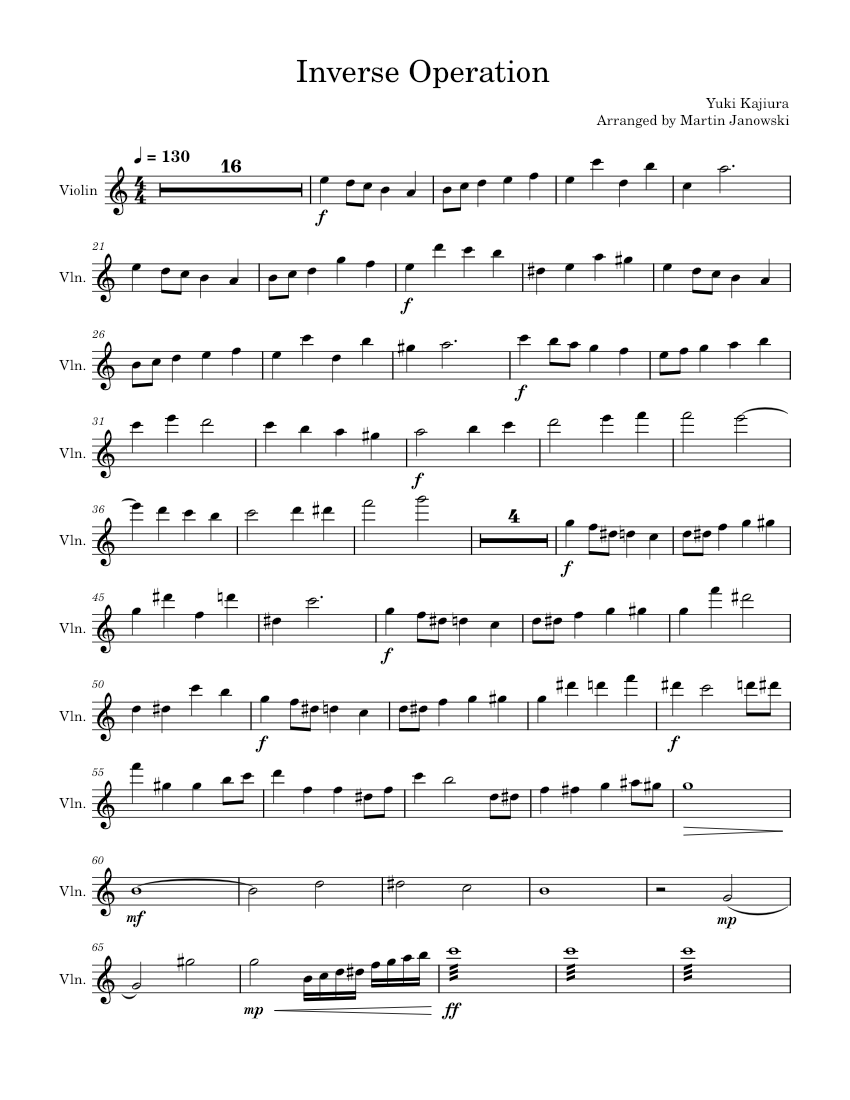 Inverse Operation – Yuki Kajiura Sheet Music for Violin (Solo ...