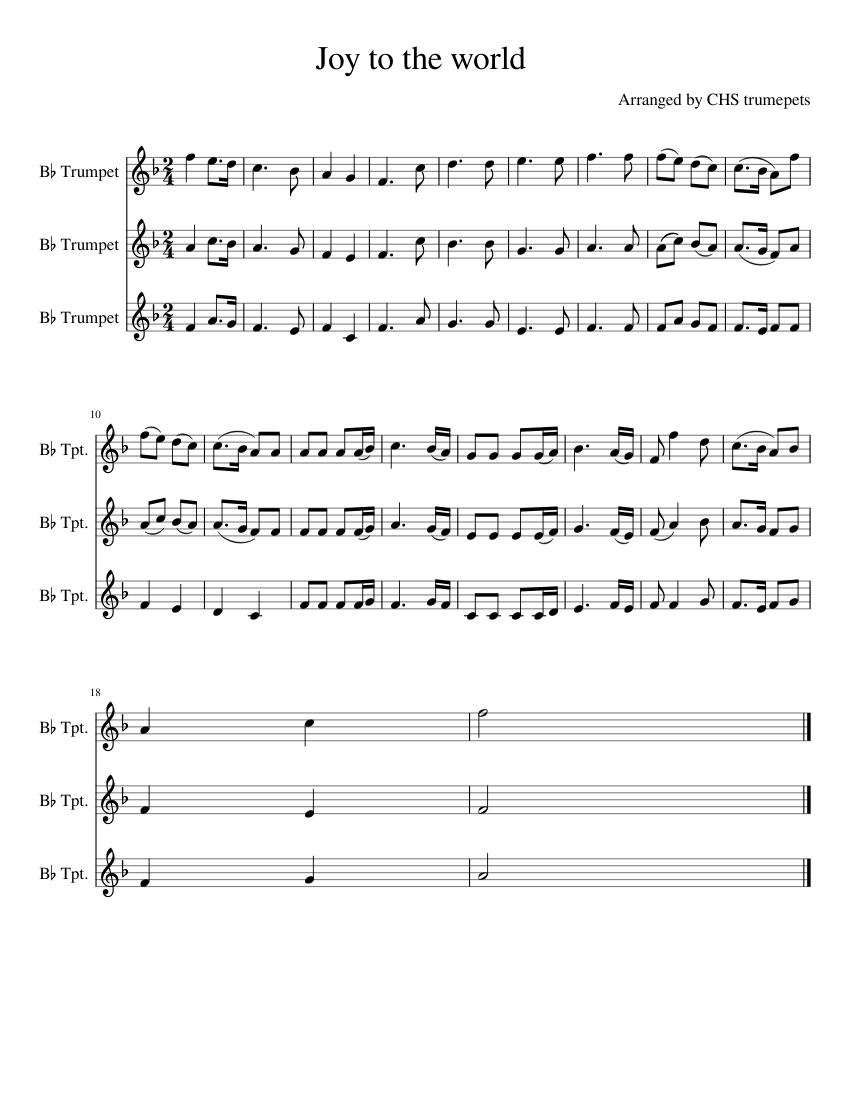 Joy to the world Sheet music for Piano, Trumpet (In B Flat) (Mixed ...