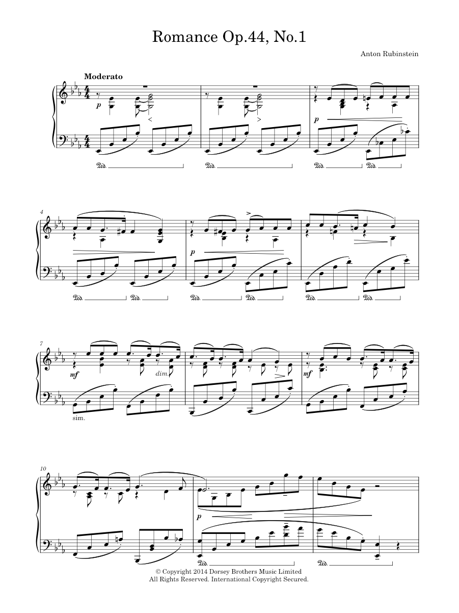 Romance, Op.44 No. 1 Sheet music for Piano: Music Notes
