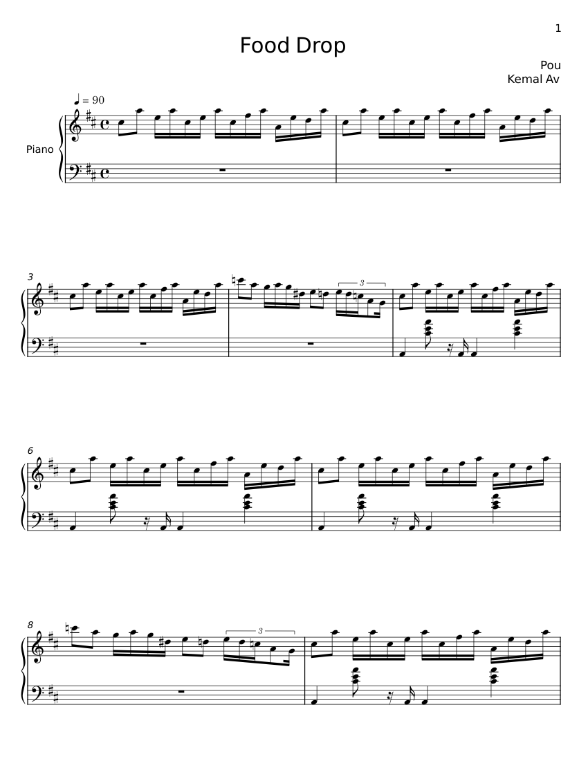 Food Drop - Pou Sheet Music for Piano (Solo) | MuseScore.com