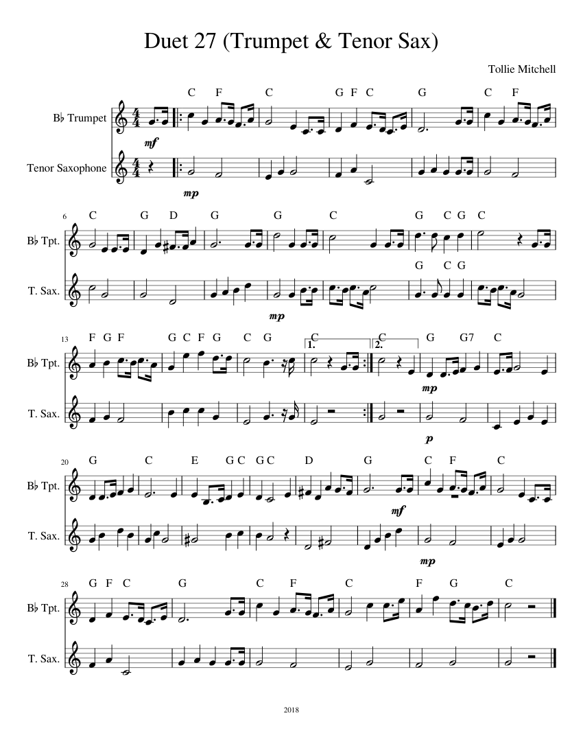 Duet 27 Trumpet & Tenor Sax Sheet music for Saxophone tenor, Trumpet in ...