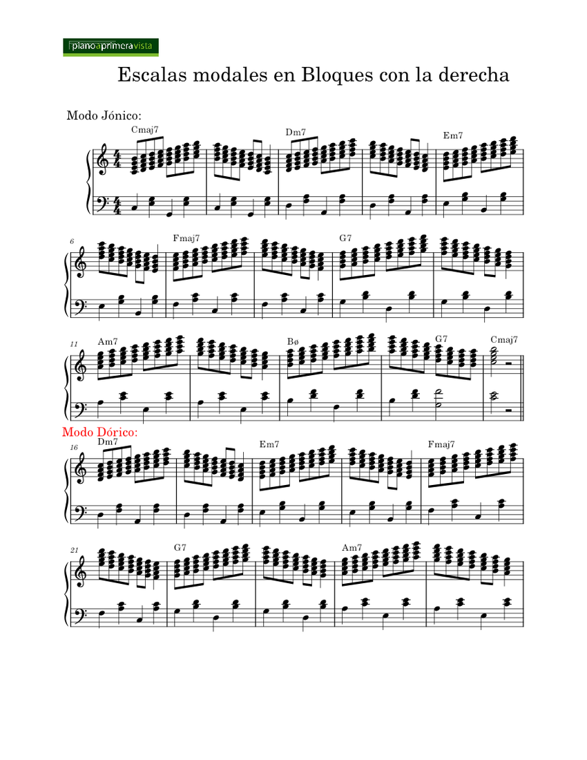 Escalas modales en Bloques en la derecha Sheet music for Piano (Solo ...