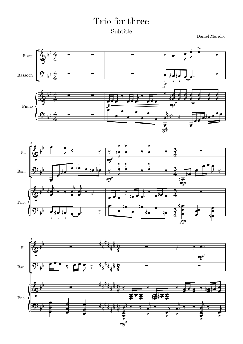 trio for three Sheet music for Piano, Flute, Bassoon (Piano Trio ...