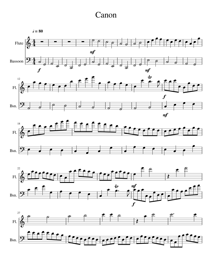 Canon in C Sheet music for Flute, Bassoon (Woodwind Duet) | Musescore.com