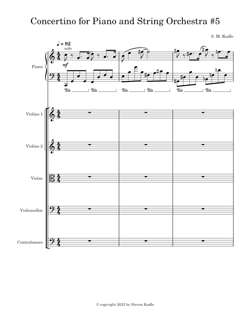 Concertino for Piano and String Orchestra #5 by Steven Kudlo Sheet music for Piano, Strings ...
